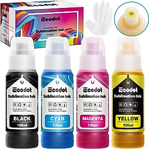 ecodot 400ML Autofill Sublimation Ink for EcoTank Inkjet Printer ET-2720 ET-2760 ET-3760 ET-4700 ET-7710 ET-15000 ET-2803 ET2800 Heat Press Transfer on T-Shirt Mug
