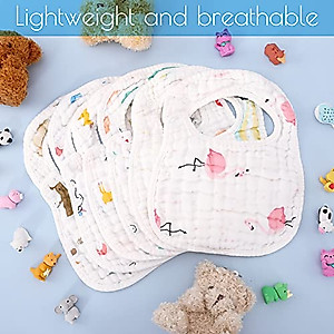 HOPMORED 6Pcs Snap Muslin Bibs,Muslin Cotton Bibs for Baby,Adjustable Snap Bibs,8 Absorbent Layers Soft Baby Bibs for Infants Newborns Babys Toddlers (Animal-pattern)