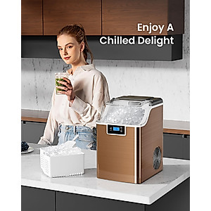 Nugget Ice Maker Countertop, 45lbs/Day Pellet Ice Maker Machine with 24H Timer, Self-Cleaning Pebble Countertop Ice Maker with Crushed Ice for Home Black(Champagne Gold)