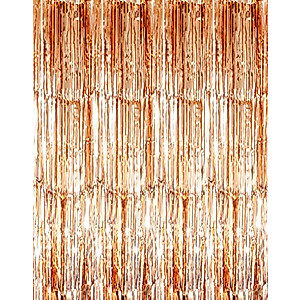 GOER 6.4 ft x 9.8 ft Metallic Tinsel Foil Fringe Curtains,Pack of 2 Party Streamer Backdrop for Birthday,Graduation Decorations and New Year Eve (Champagne Gold)