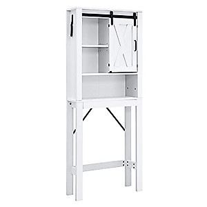 SPSUPE Over The Toilet Storage, Toilet Cabinet Bathroom Organize Shelf with Adjustable Shelves & Sliding Door, Freestanding Space Saver Toilet Stands, Multifunctional Above Toilet Rack, White