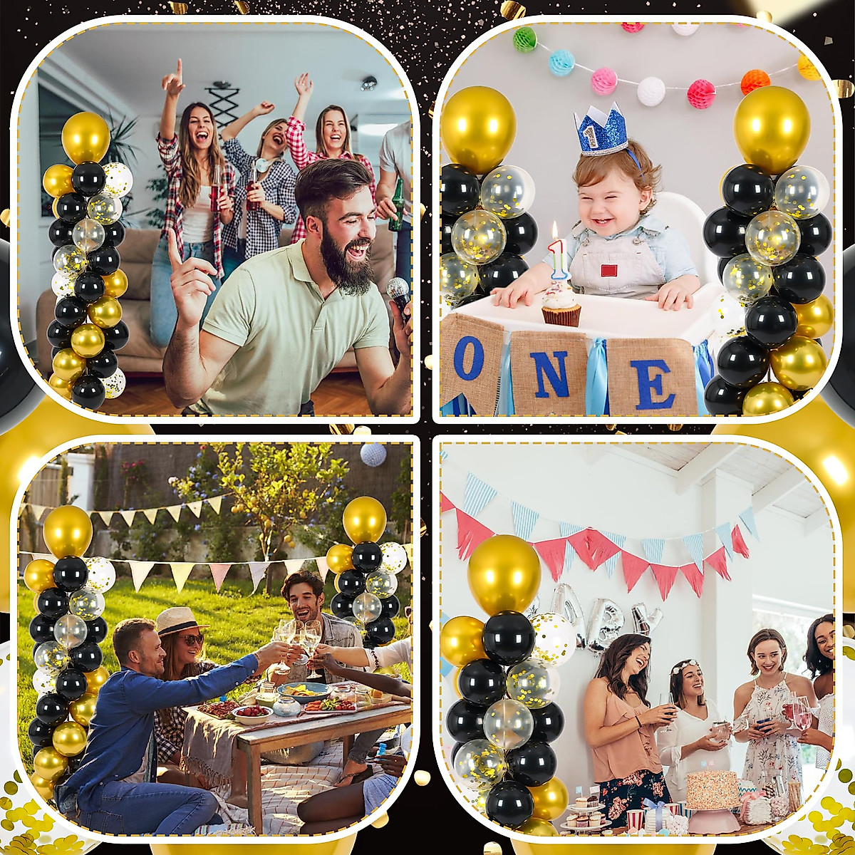 Balloon Column Stand with 102 Balloons, Balloon Column Kit Set of 2, Metal Balloon Tower Stand with Base for Floor, Height Adjustable from 1.57 to 7 Ft, For Party Decorations