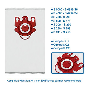 12 Pack FJM Vacuum Bags Compatible with Miele FJM Bags AirClean 3D Efficiency Vacuum Cleaner, Include 4 Pair Pre-Motor and Post-Motor Filters