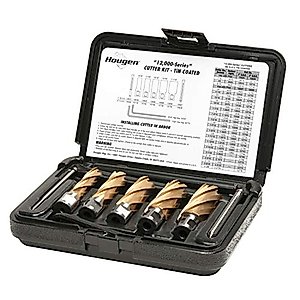 Hougen 12702 "12,000-Series" Annular Cutter Kit 9/16, 11/16, 13/16, 15/16, 1-1/16" 2-Inch Depth of Cut TiN Coated 3/4-Inch Weldon Shank For Magnetic Drills