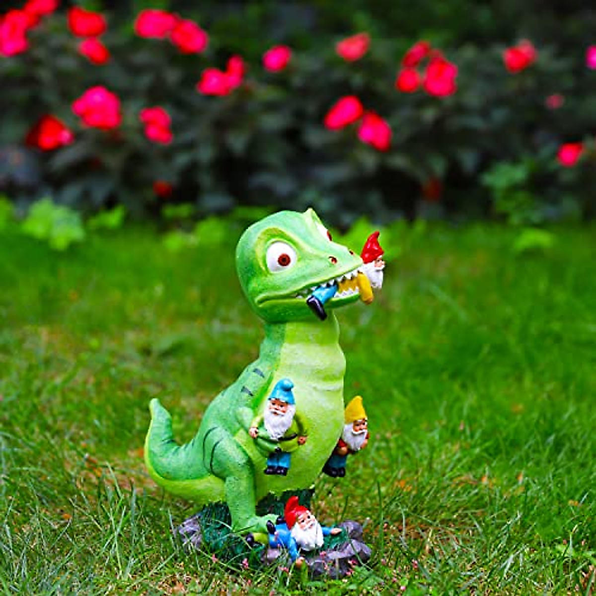 Garden Gnomes Galore Dinosaur Eating Gnomes Garden Statue - Garden Gnomes Outdoor Funny Gnomes Decorations for Yard - Funny Gnomes Inappropriate Nomes - Dinosaur Eating Garden Gnomes Naughty Gnomes