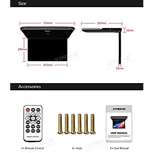 XTRONS 19.5 Inch Car Overhead Player 16:9 Wide Screen 1080P Video Car Roof Mount Monitor Ultra-Thin Flip Down Overhead Car Monitor Supports IR, HDMI, USB, AV Input, Stereo Speakers