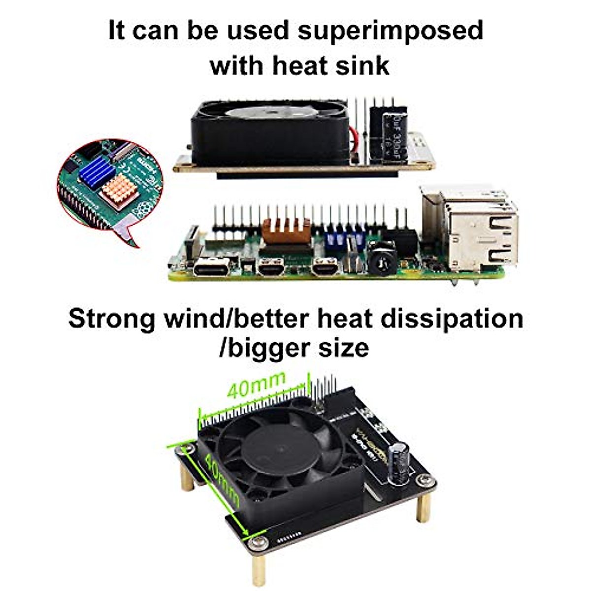 Yahboom Raspberry Pi Quiet Cooling Fan for Raspberry Pi 5 4B 3B+ 3B Intelligent Temperature Control Programmable RGB（OLED Display Include）