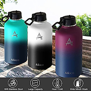 64oz Sports Water Bottle, Aikico Stainless Steel Water Bottle with Straw Lid, Double Vacuum Insulated Thermos Mug, Reusable Wide Mouth Flask Thermos for Hot and Cold Drinks(Rose)
