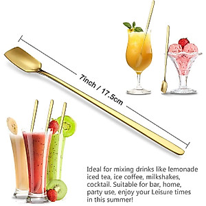 Long Handle Iced Teaspoon 8-Piece, Comicfs 7-Inch Stainless Steel Mixing Stirring Square Spoons for Cocktail Ice Cream Milkshake Cold Drink Ice Coffee (8 Spoons, Gold)