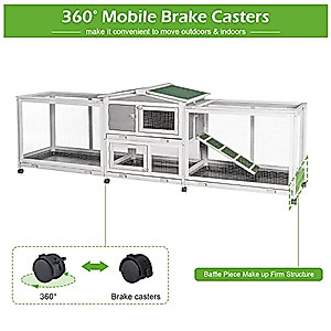 Esright Rabbit Hutch 94.5'' Bunny Cage Two Run Cage Outdoor Wooden Small Animal House on Run, with Removable Tray & Anti-Slip Ramp