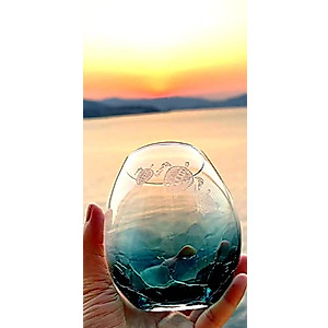 Valentines Day Gifts for Mother Father, Tribal Sea Turtles Handmade Engraved Crackle Turquoise Wine Glass, Gifts for Turtle Lovers Women