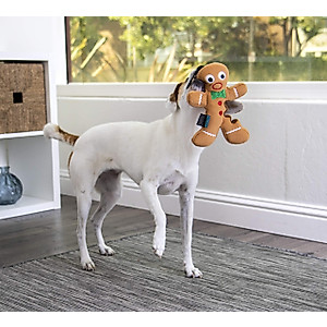 goDog Christmas Gingerbread Man Squeaky Plush Dog Toy, Chew Guard Technology - Brown, Large