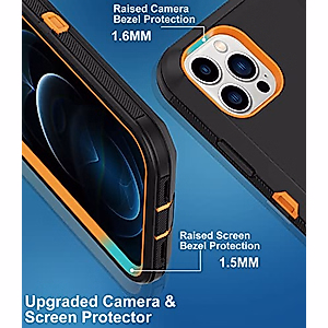 Aimoll-88 iPhone 12 Pro Max Case, Built-in Screen Protector, Heavy Duty Drop & Shockproof, Dust-Proof, Rugged Full Body Cover (Black/Orange)