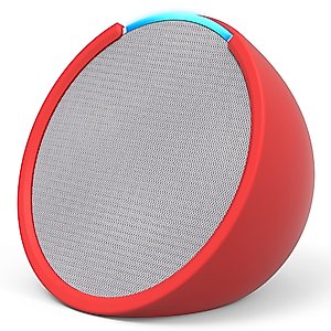 Echo Pop Bundle: Includes Echo Pop | Glacier White & Made For Amazon Sleeve | Red