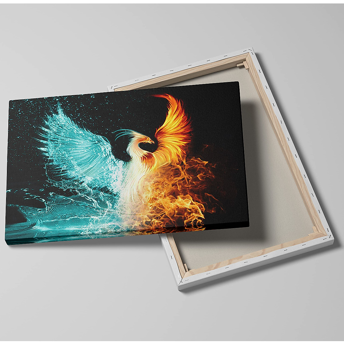 Rising Phoenix Wall Art Canvas Poster Prints Half Ice and Fire Phoenix Bird Nirvana Decor Chinese Dragon Picture Phenix Painting Artwork for Home Bedroom Living Room Decoration - 12x18 inch