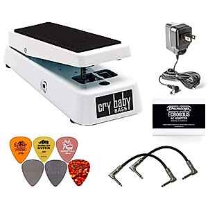 Dunlop 105Q Cry Baby Bass Wah Bundle w/ 2 Patch Cables, ECB-003 9V Adapter, and 6 Assorted Dunlop Picks