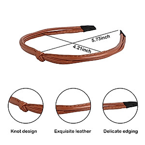 5PCS Faux Leather Headband Skinny Headbands for Women's Hair,Knotted Headband Non Slip Knot Thin Headbands Hair Styling Accessories Women Girls,Comfort Color
