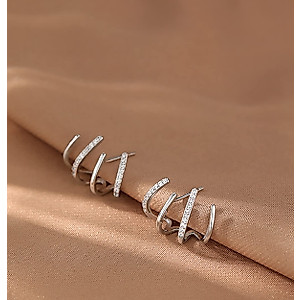 Reffeer Sterling Silver Half Hoop Earrings Wrap for Women Cuff Earrings Piercings Studs (Silver)