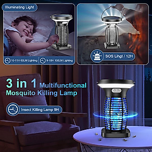 PhatroyYee Solar Bug Zapper Outdoor, 3-in-1 Mosquito Zapper Outdoor Solar Powered, Cordless Electric Bug Zapper Indoor with Night Light, Waterproof Fly Zapper for Patio Backyard Home Kitchen Camping
