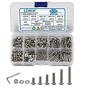 SZHKM 500pcs M3 Nuts and Bolts Assortment Stainless Steel Machine Screws Metric M3 Screws and Nuts Set Hex M3 Bolt Kit with Wrench
