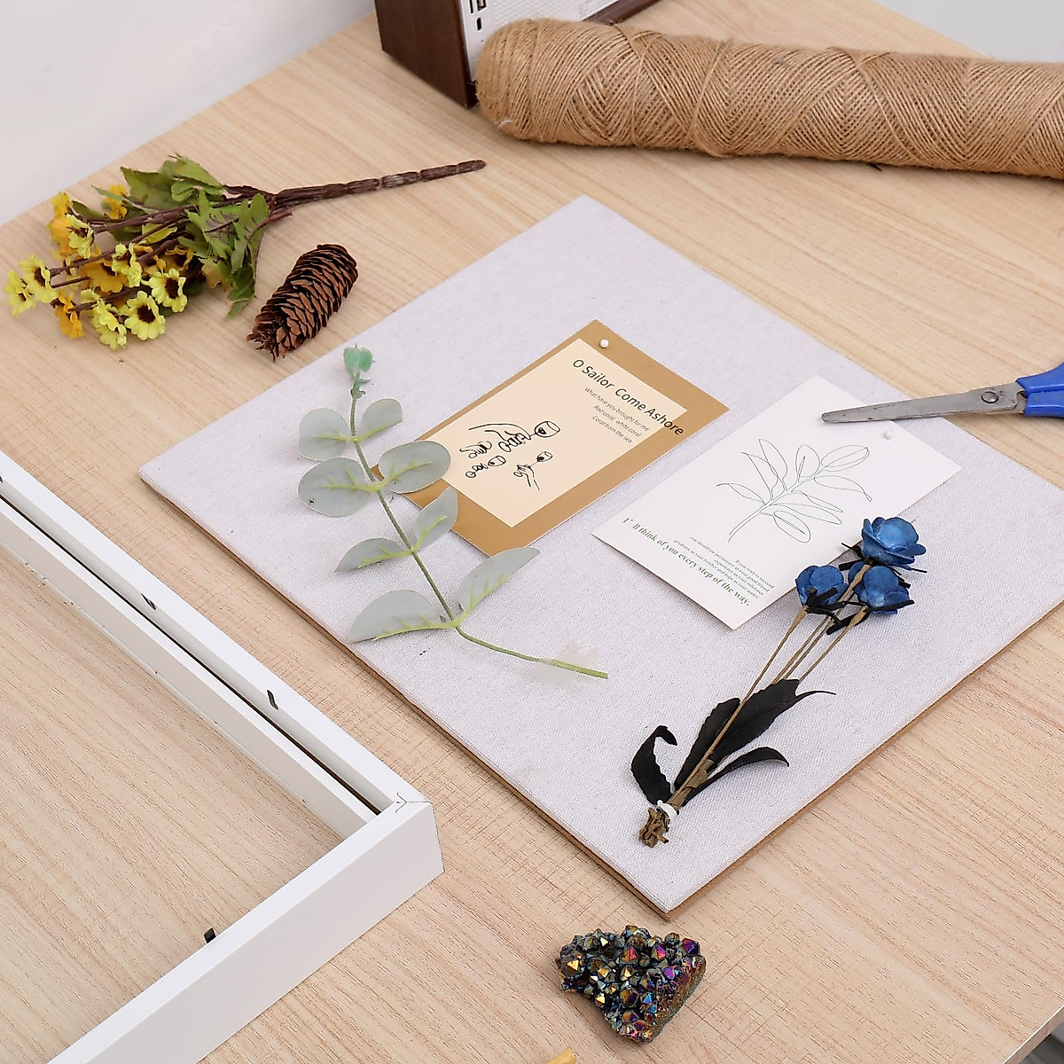 Muzilife 10x10 Shadow Box Picture Frame with Linen Board - Deep Wood & Glass Display Case Ready to Hang Memory Box Baby Sports Memorabilia, Pins, Awards, Medals, Wedding, Tickets and Photos (White)