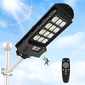 Solar Street Light, 300W Solar Lights Outdoor IP66 Waterproof, Motion Sensor Outdoor Lights with Remote Control Outdoor Lighting, Solar Flood Lights Outdoor for Parking Lot, Yard, Garden, Patio