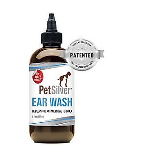 PetSilver Ear Wash Flush, Patented Chelated Silver Formula - Superior to Colloidal Silver, Cat and Dog Ear Cleaner and Treatment, Soothe and Clean Itchy and Inflamed Ears, Easy to Use, USA Made, 8 oz.