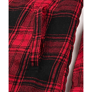 ThCreasa Flannel Shirt Jacket Women with Hood, Buffalo Plaid Sherpa Fleece Lined Button Up Hooded Flannel Jacket Women Red M
