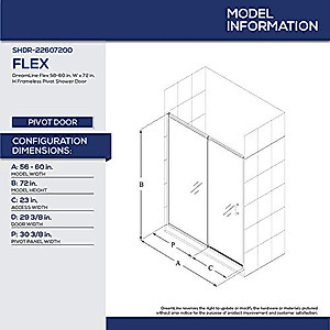DreamLine Flex 34 in. D x 60 in. W x 76 3/4 in. H Semi-Frameless Shower Door in Brushed Nickel with Right Drain Base and Backwalls, DL-6229R-04