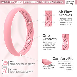 ThunderFit Silicone Wedding Rings for Women, Breathable Air Grooves Engagement Bands 3mm Wide 1.5mm Thick - 1/4/8/12 Variety Multipack (Pack W - Size 7.5-8 (18.2mm))