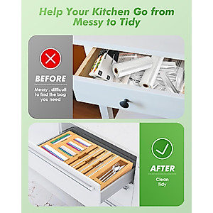 GEYILO Bag Storage Organizer, Storage Bag Organizer, 4 Separate Baggie Organizer, Ziplock Bag Storage Organizer for Kitchen Drawer, Compatible with Gallon, Quart, Sandwich & Snack Variety Size Bags