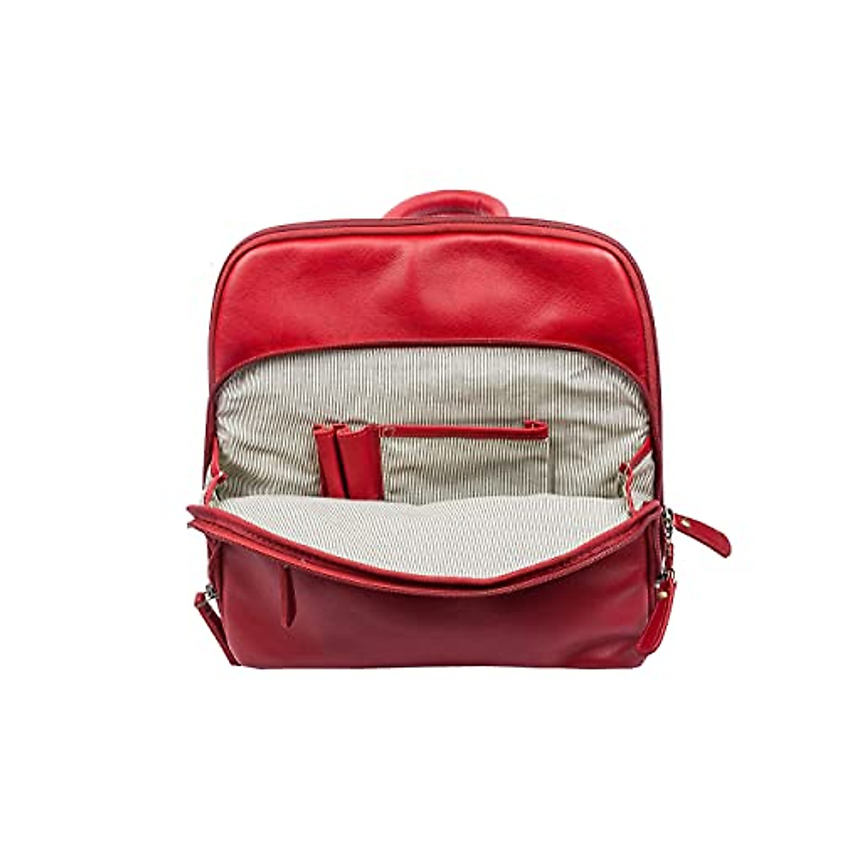 Zinda Genuine Leathers Unisex City Backpack Tablet Compatible Multiple Pockets Bookbag Satchel Daypack (Red)