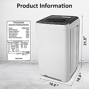 Portable Washer, 17.5Lbs Capacity Full-Automatic Washing Machine with Drain Pump and Extended Drain Pipe, 1.9 Cu.ft 2-in-1 Washer and Spin-dryer Combo with 10 Wash Programs 8 Water Levels LED Display, Compact Laundry Washer for Home, Dorms, RV