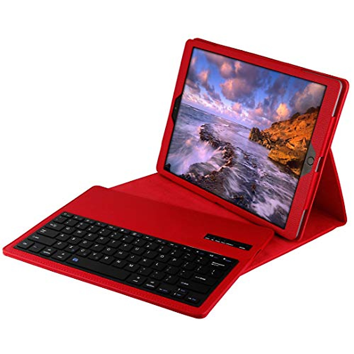 Lrufodya Keyboard Case for iPad Pro 12.9 Wireless Detachable Keyboard, Separable PU Leather Case Cover Magnetically Keyboard for iPad Pro 12.9 (for iPad 12.9(2015/2017), Red)