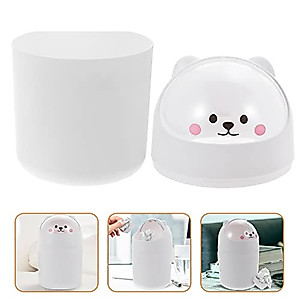 Cabilock 2pcs Desktop Bin Living Brush Room Bathroom Garbage Lid Vanity Bucket Rubbish Makeup Shape Wastebasket Can Waste Office Lovely Cartoon White for Small with Animal Desk Holder
