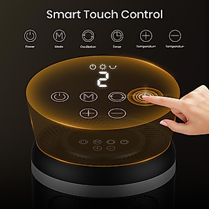 Space Heater, 1500W Portable Heaters for Indoor Use, Small Space Heater for Office, Mini Heater with Digital Display, 12H Timer, 3 Modes, 90°Oscillation, PTC Ceramic Electric Heater for Bedroom Home