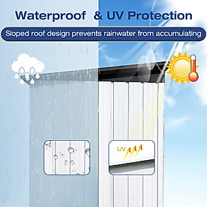 Lyromix 63.5'' × 33.8'' Metal Outdoor Storage Shed with Door & Lock, Waterproof Garden Storage Tool Shed for Backyard Patio,White Black