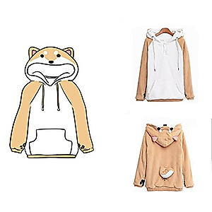 CORIRESHA Cute Coral Velvet Long Sleeve Shiba Inu Dog Embroidery Home Wear Hoodie for Women White