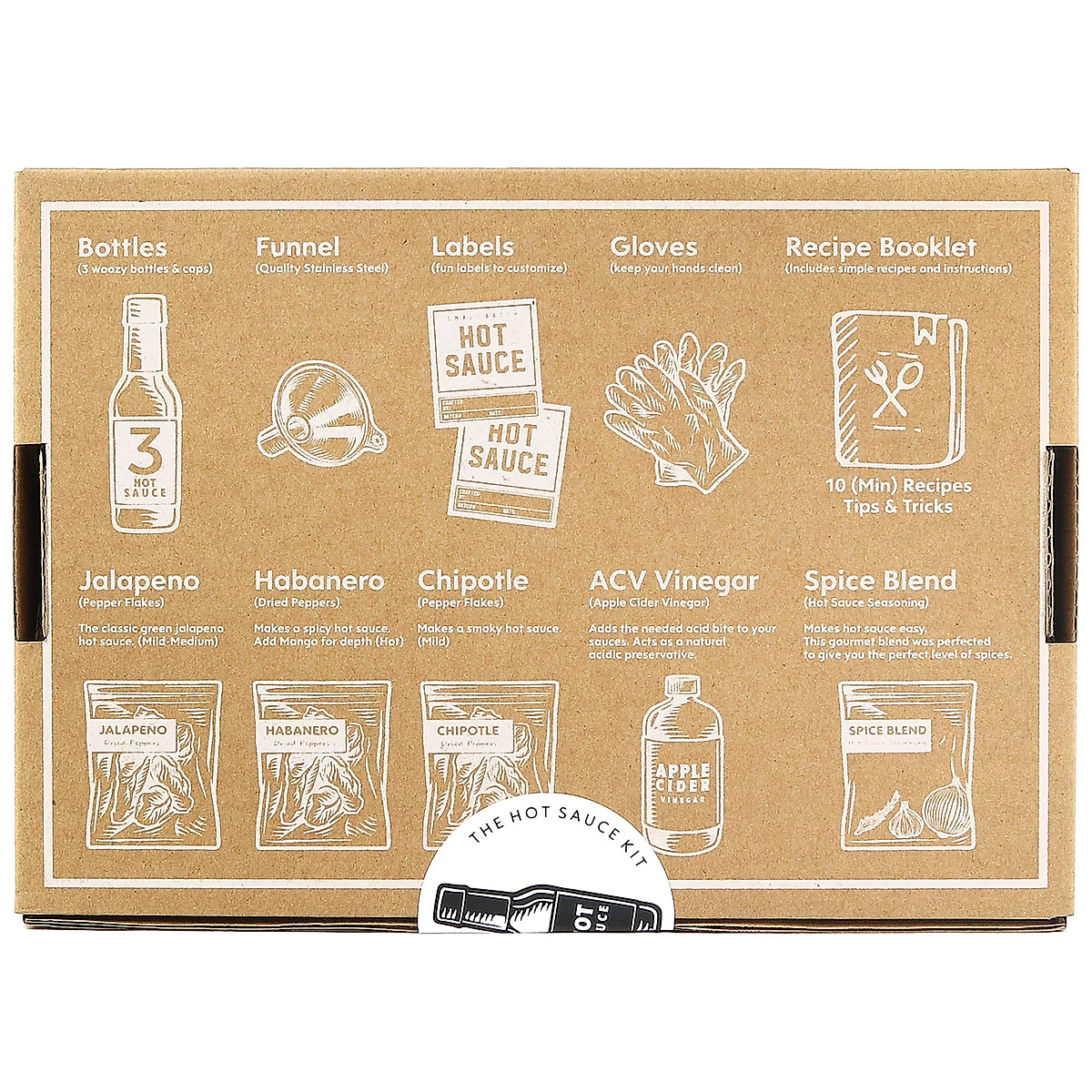 Unique Gift for Men, Deluxe Hot Sauce Making Kit, 3 Varieties of Chili Peppers, Gourmet Spice Blend, 3 Bottles, 16 Fun Labels, Make your own sauce, Nice Gift For Dad, Brother, Uncle, Guys. (Deluxe Kit)