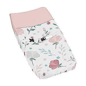 Sweet Jojo Designs Floral Rose Flowers Girl Baby Nursery Changing Pad Cover - Blush Pink Teal Turquoise Aqua Blue Grey Pop Flower Boho Shabby Chic Modern Colorful Watercolor Roses Leaf Daisy Tulip