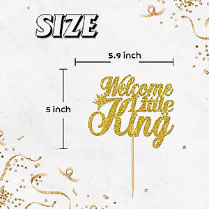 Helewilk Welcome Little King Cake Topper, Oh Baby, Baby Shower Gender Reveal Cake Decor, Glittery Welcome Baby Boy Party Decorations Supplies