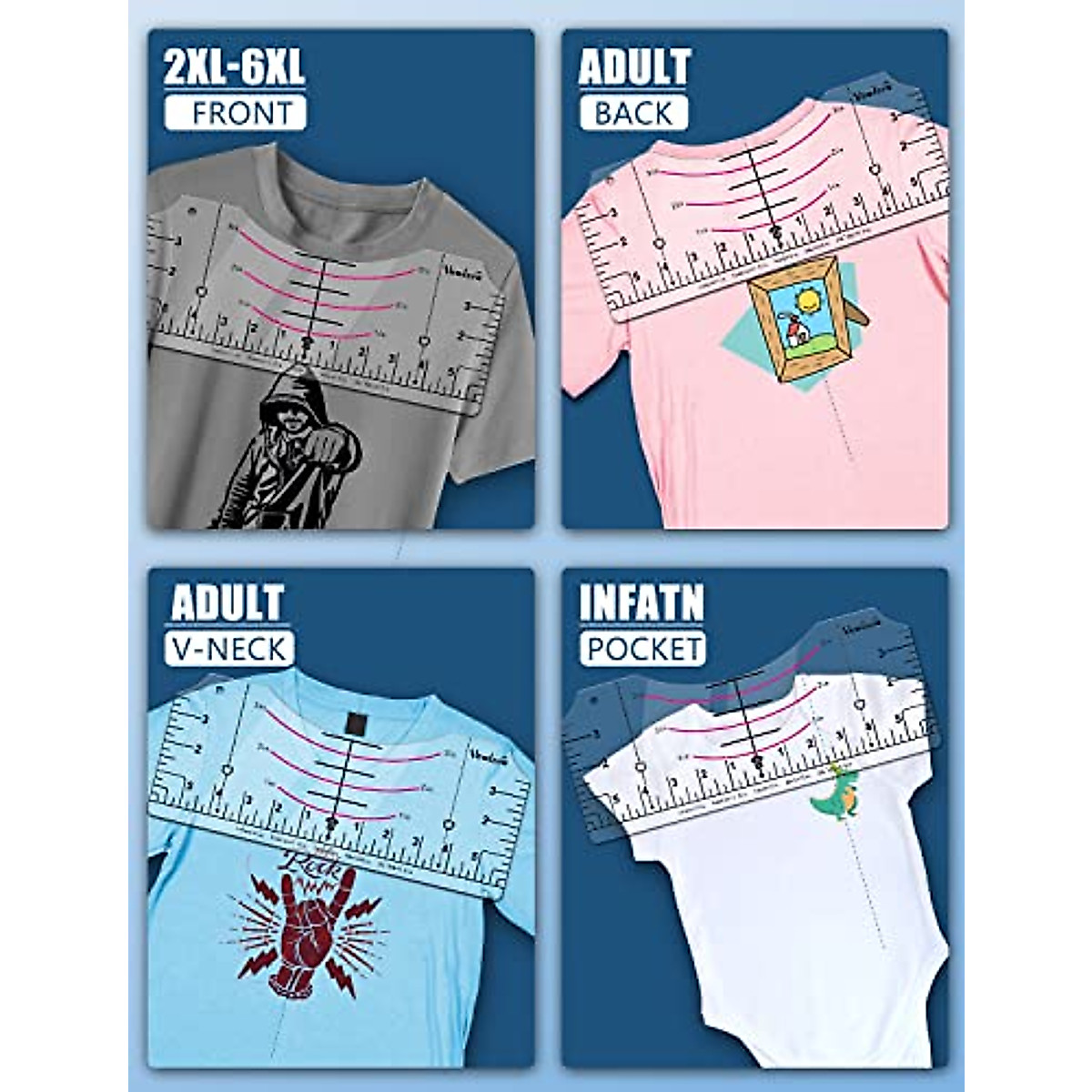 Tshirt Ruler Guide for Vinyl Alignment, T Shirt Rulers to Center Designs, Alignment Tool with Soft Tape Measure, Craft Sewing Supplies Accessories Tools for Heat Press HTV Heat Transfer Vinyl