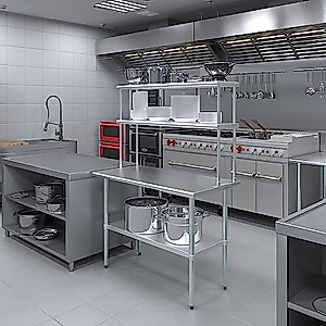 24" x 48" Stainless Steel Work Table with 12" Wide Double Tier Overshelf | Metal Kitchen Prep Table & Shelving Combo