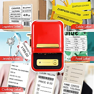 Smart Label Maker B21 with 230 Labels Bluetooth Thermal Price Barcode Label Printer Mailing Address Labels Machine Compatible with Android & iOS Applied to Organization Home Office Business (Red)