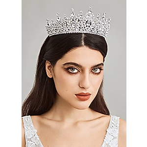 SWEETV Tiaras and Crowns for Women, Crystal Princess Crown, Wedding Tiara for Bride, Silver Rhinestone Headdress for Birthday Prom Party Homecoming, for Ages 15+
