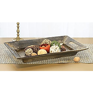Red Co. 16” x 10” Large Decorative Aluminum Serving Tray with Cut-Out Handles, Distressed Silver