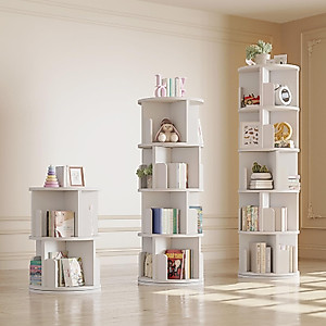 oneinmil Rotating Bookshelf, 360° Rotating Bookcase for Small Space, Corner Bookcase for Bedroom, Living Room, Study Room, 4 Tier, White