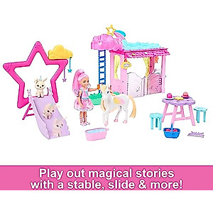Barbie A Touch of Magic Chelsea Small Doll & Pegasus Playset, Winged Horse Toys with Stable, Pet Bunny & Accessories