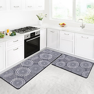 LuxStep Kitchen Mats for Floor,Cushioned Rug Anti-Fatigue Mats for Kitchen Decor Accessories,Waterproof Non-Slip Mats and Rugs Set for Office,Floor,Laundry 17.3"×30"+17.3"×47",Grey