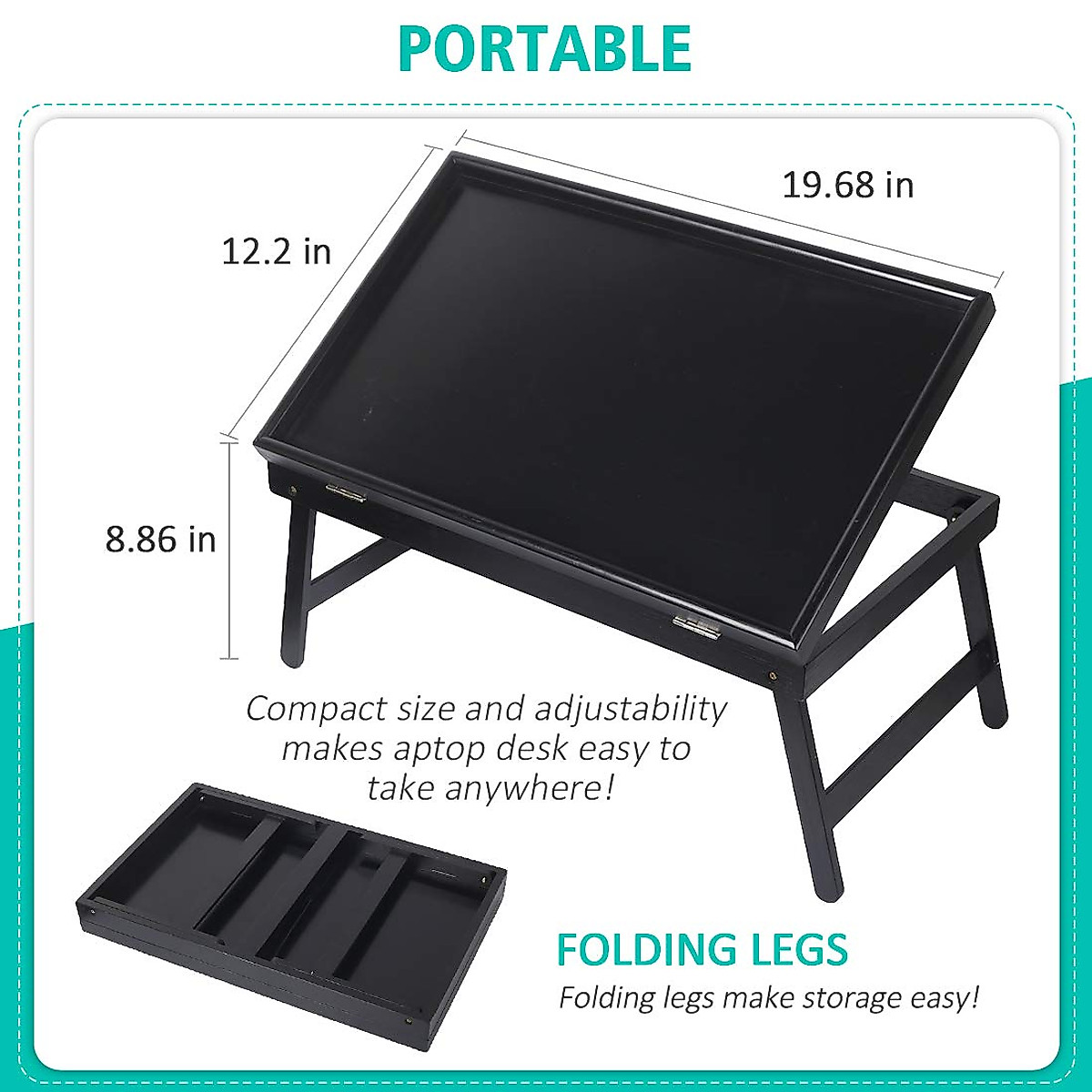 Bed Tray Table Breakfast Food Tray with Folding Legs Kitchen Serving Tray for Lap Desks
